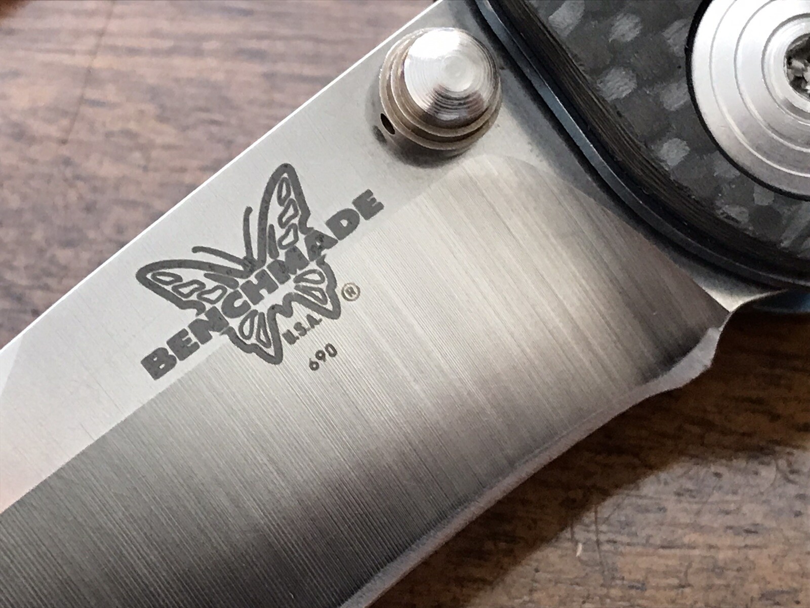 VTG Benchmade 690 Folding Knife Ti Liner CF + Wood Handle 154CM Blade ...