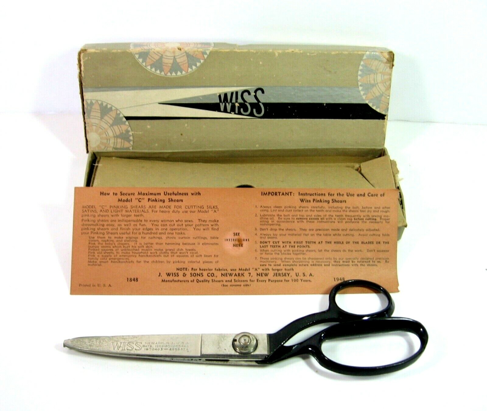 Vintage WISS PINKING SHEARS Scissors Model C Black Handle BOX ...