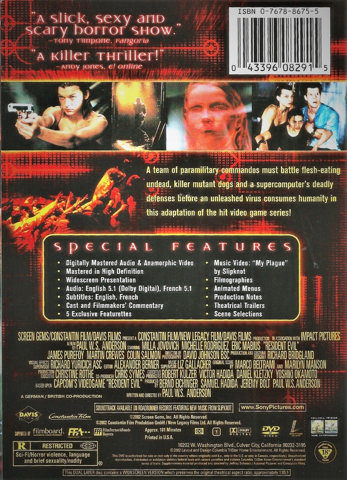 PV DVD ~ Resident Evil ~ (DVD, 2002, Special Edition) Jovovich ...