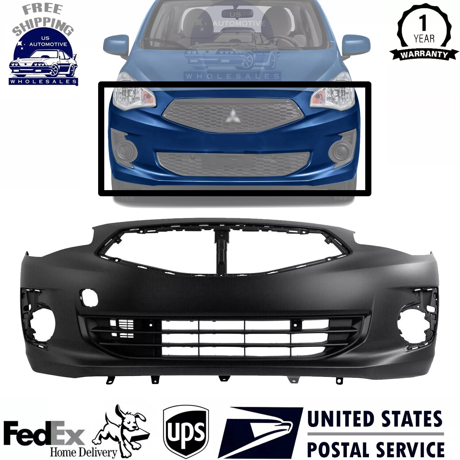 2017-2020 Mitsubishi Mirage Front Bumper Cover Primed | 6400H293-PFM ...