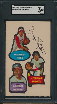1968 TOPPS ACTION BASEBALL A.S. STICKERS MALONEY/PEPITONE/HANK AARON ...