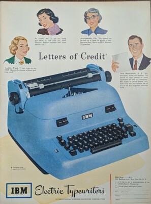 1951 vintage IBM portable typewriter print ad, Electric Typewriter Blue ...