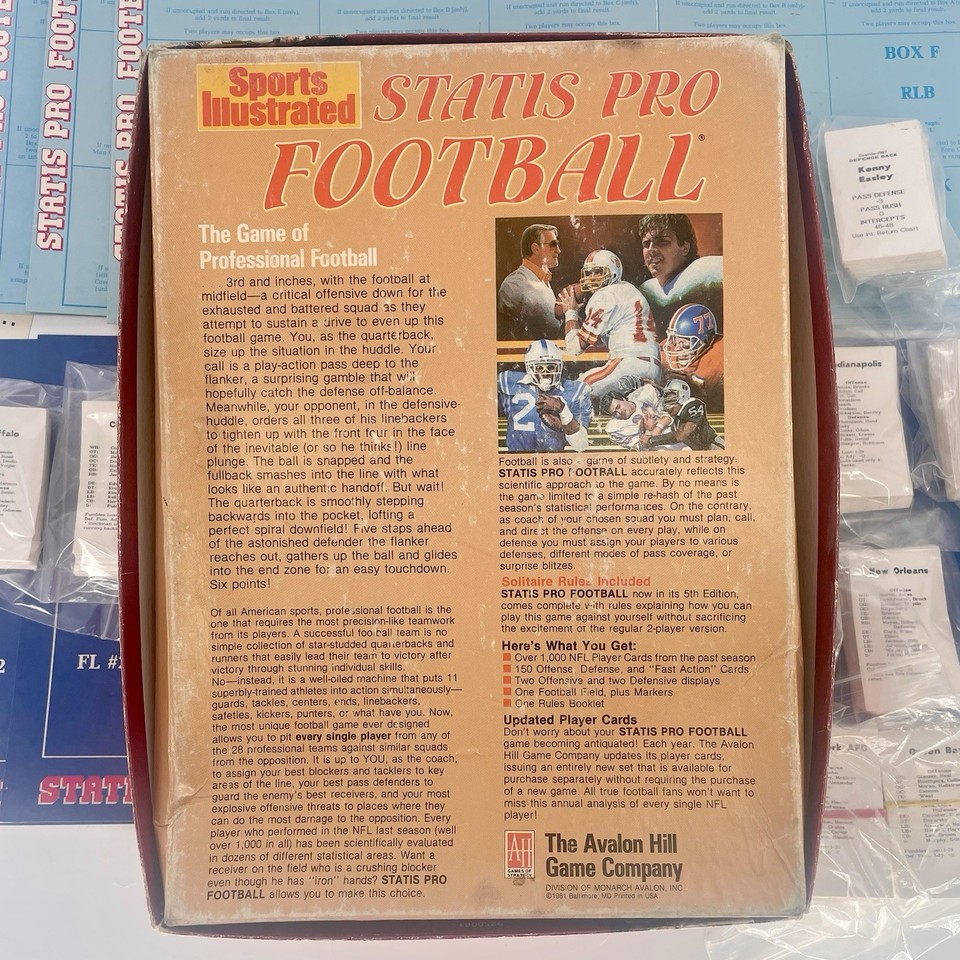 STATIS PRO FOOTBALL Game 1988 Season Avalon Hill Sports Illustrated ...