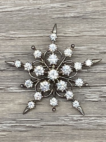 Sterling Silver White Sparkle Stone Star Shape Wintertime Snowflake ...