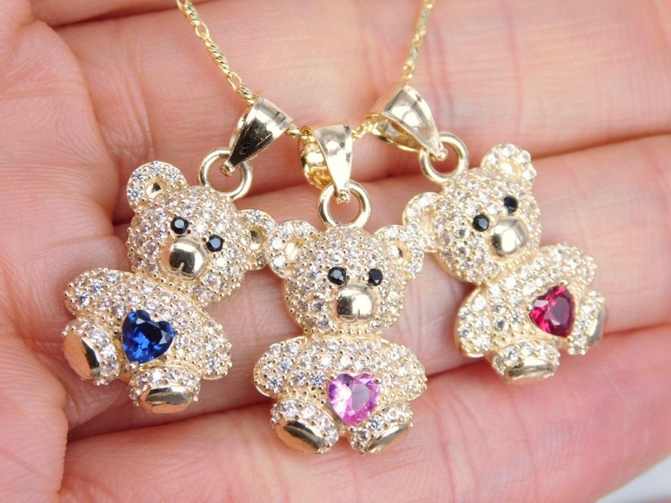 14K REAL GOLD LAB CREATED STONE TEDDY BEAR PENDANT | eBay