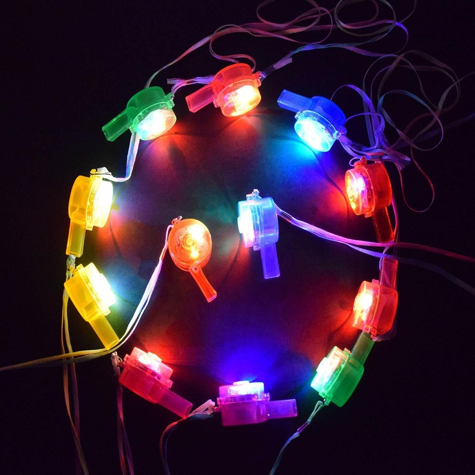 Glow Whistle Necklace Party Supplies LED Light Up Whistle Glow in The ...