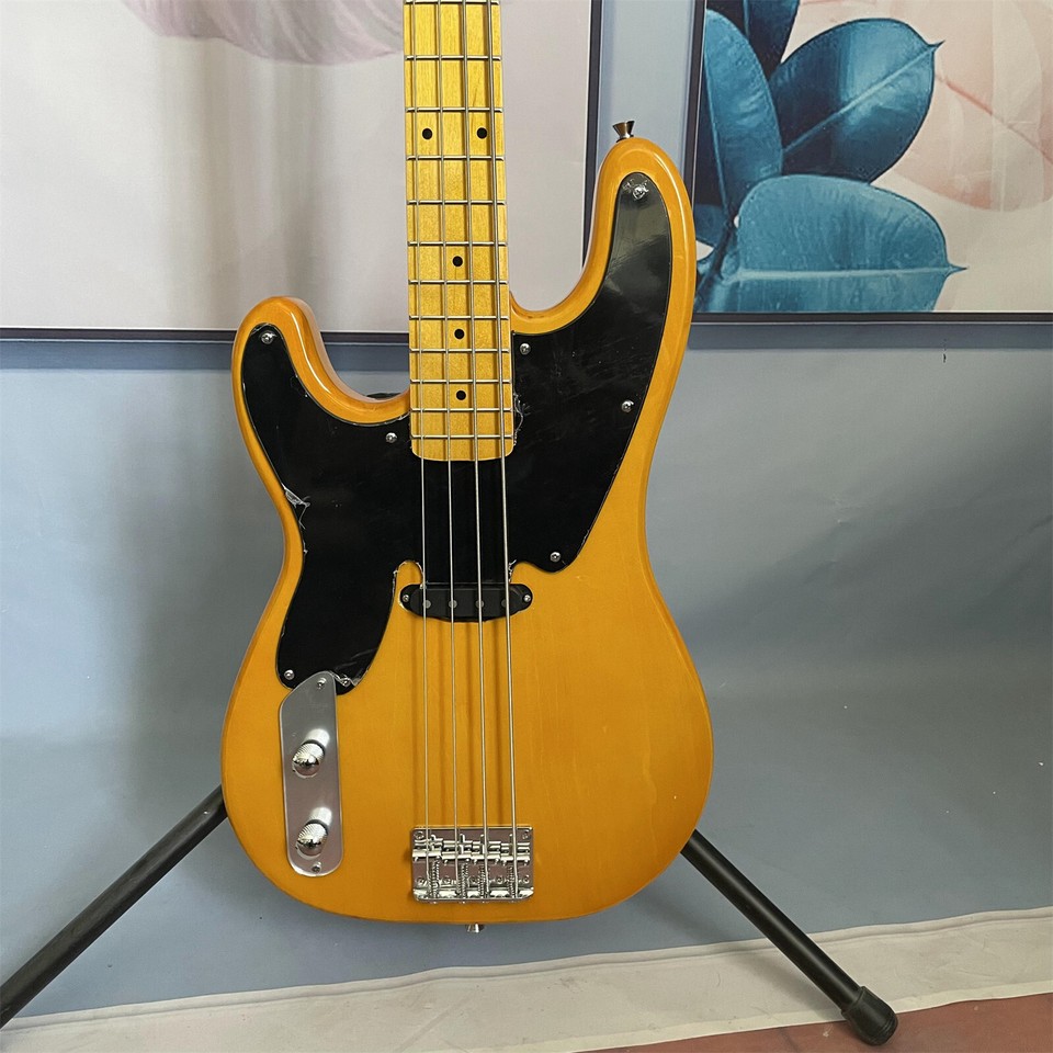 Left Handed 4 String Yellow Electric Bass Guitar Solid Body Maple ...