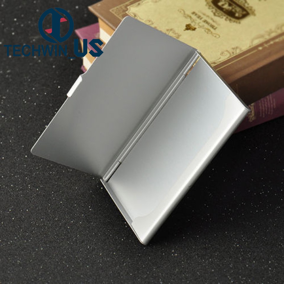 Business Name Credit ID Card Holder Box Metal Stainless Steel Pocket ...