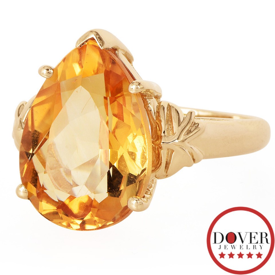 Quality Color Design 6.23ct Citrine 10K Gold Raised Pear Cocktail Ring ...