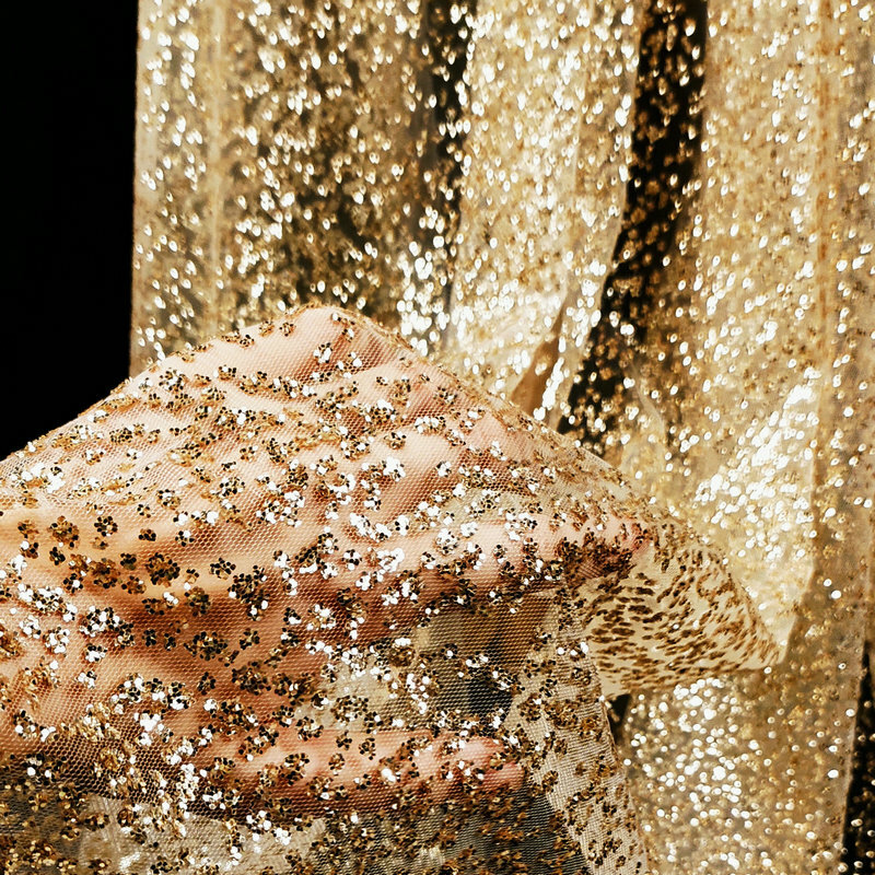 Gold Sequin Mesh Fabric