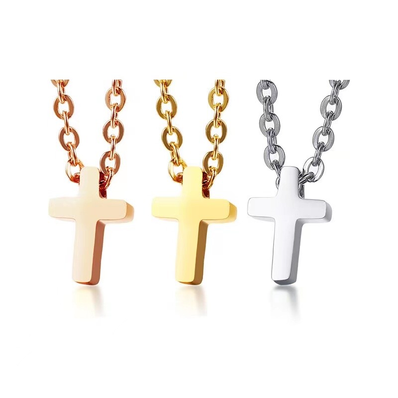 Womens Girls Simple Small Tiny Cross Pendant Necklace Stainless Steel ...