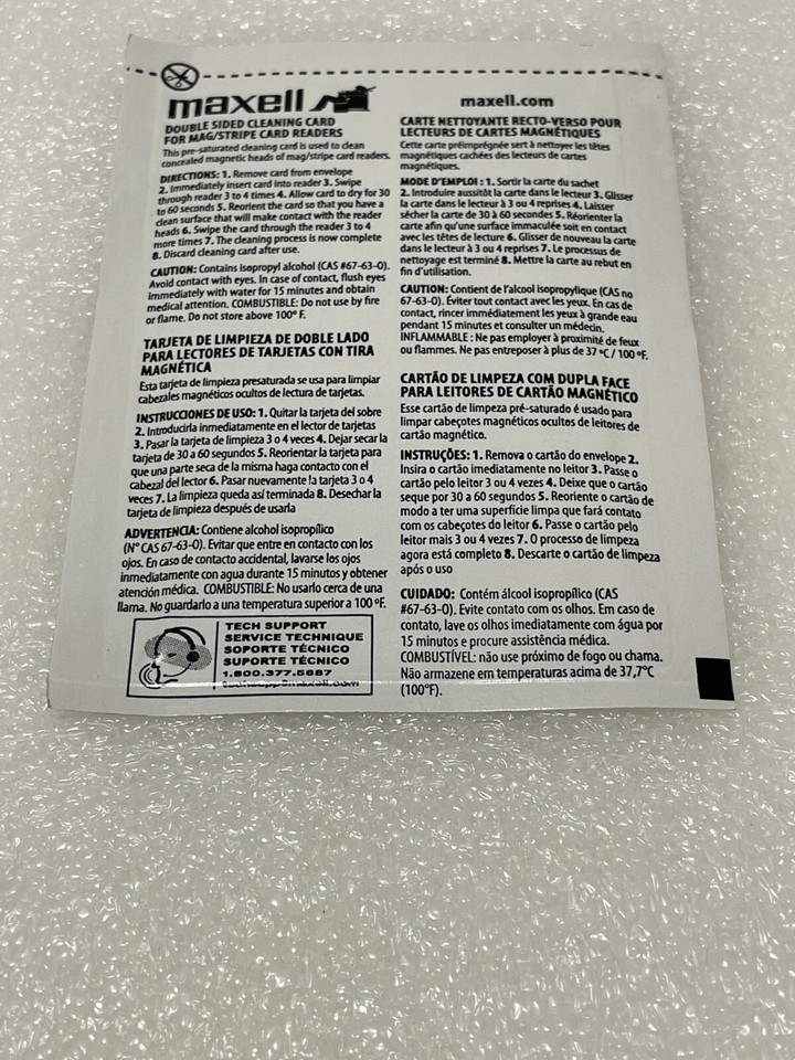 MAXELL USA DOUBLE SIDED CREDIT MAGNETIC CARD READER CLEANER & ATM ...