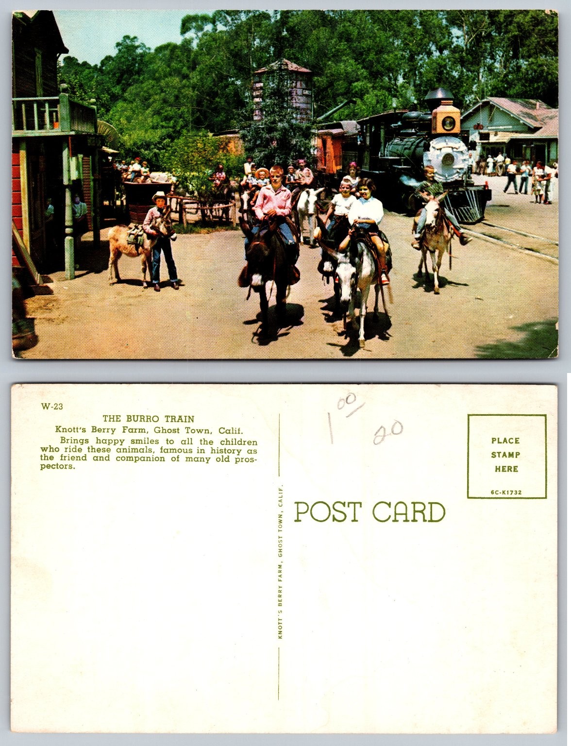 Knott's Berry Farm Ghost Town Burro Train Children Riding CA Postcard ...