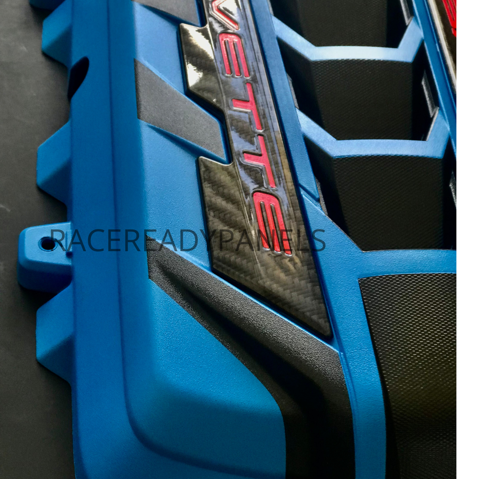 2020/24 CORVETTE C8 ENGINE COVER RAPID BLUE CARBON FIBER RAILS NEW OEM ...