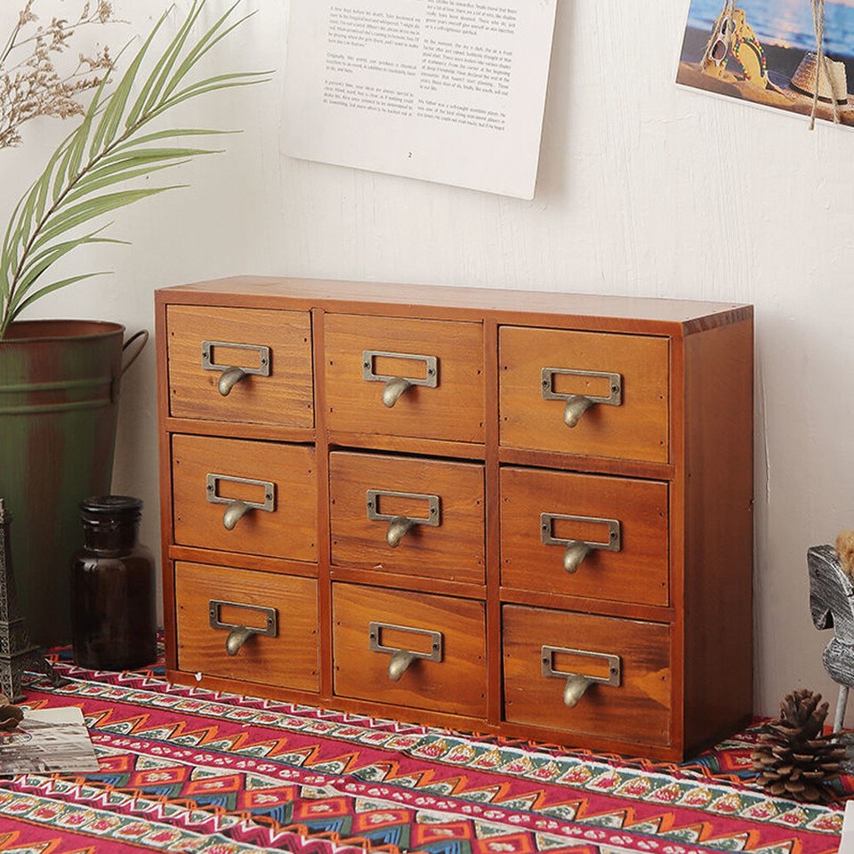Solid Pine Wood Cabinet Jewelry Box Case Desktop Tidy Shelf Storage ...