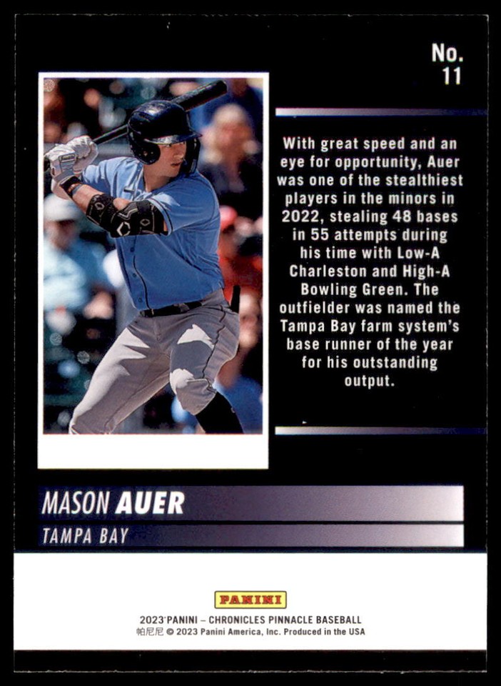 2023 Panini Chronicles Pinnacle Mason Auer Tampa Bay Rays #11 | eBay