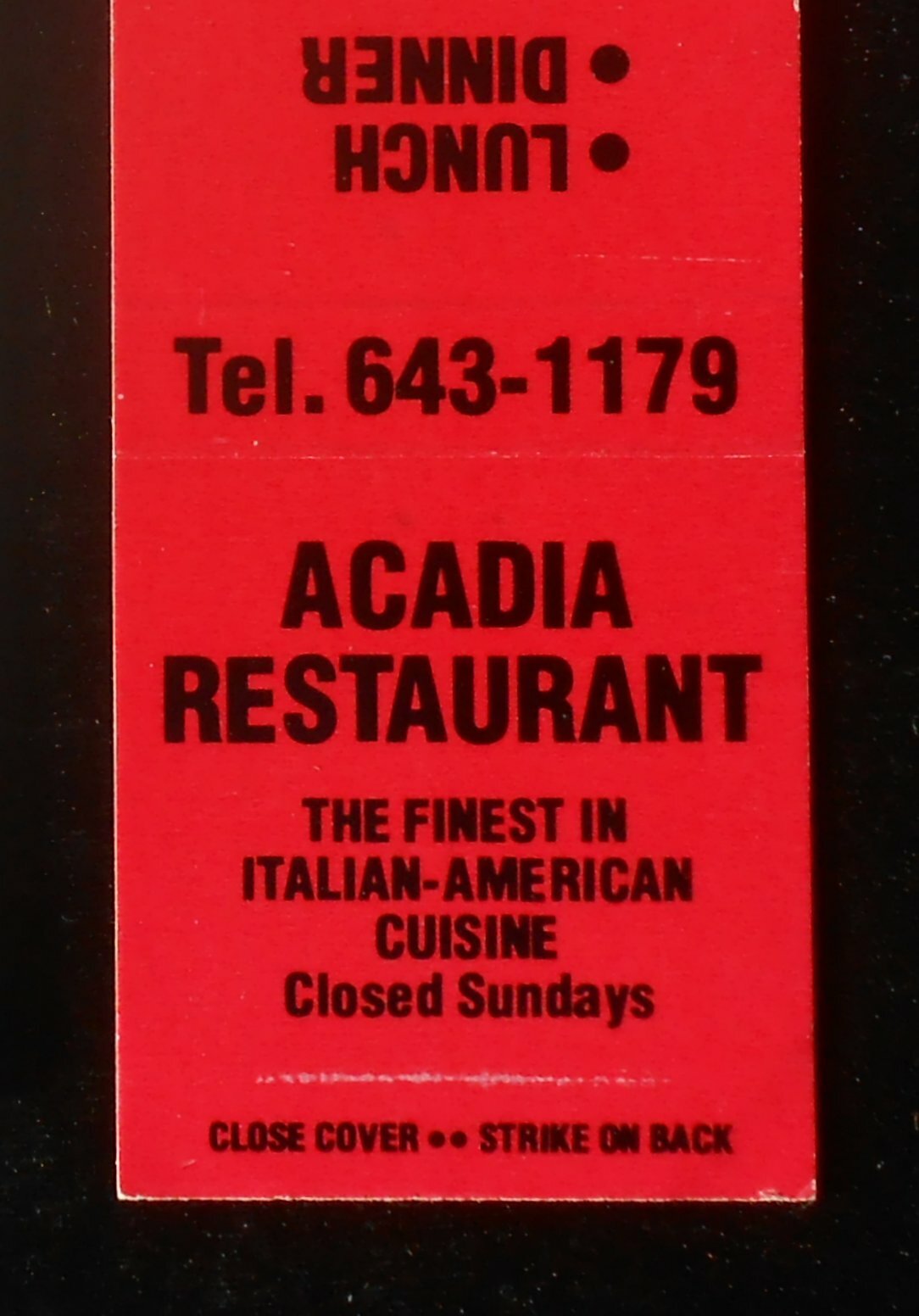 1970s? Acadia Restaurant Italian Cuisine 103 Tolland Tpk Manchester CT ...