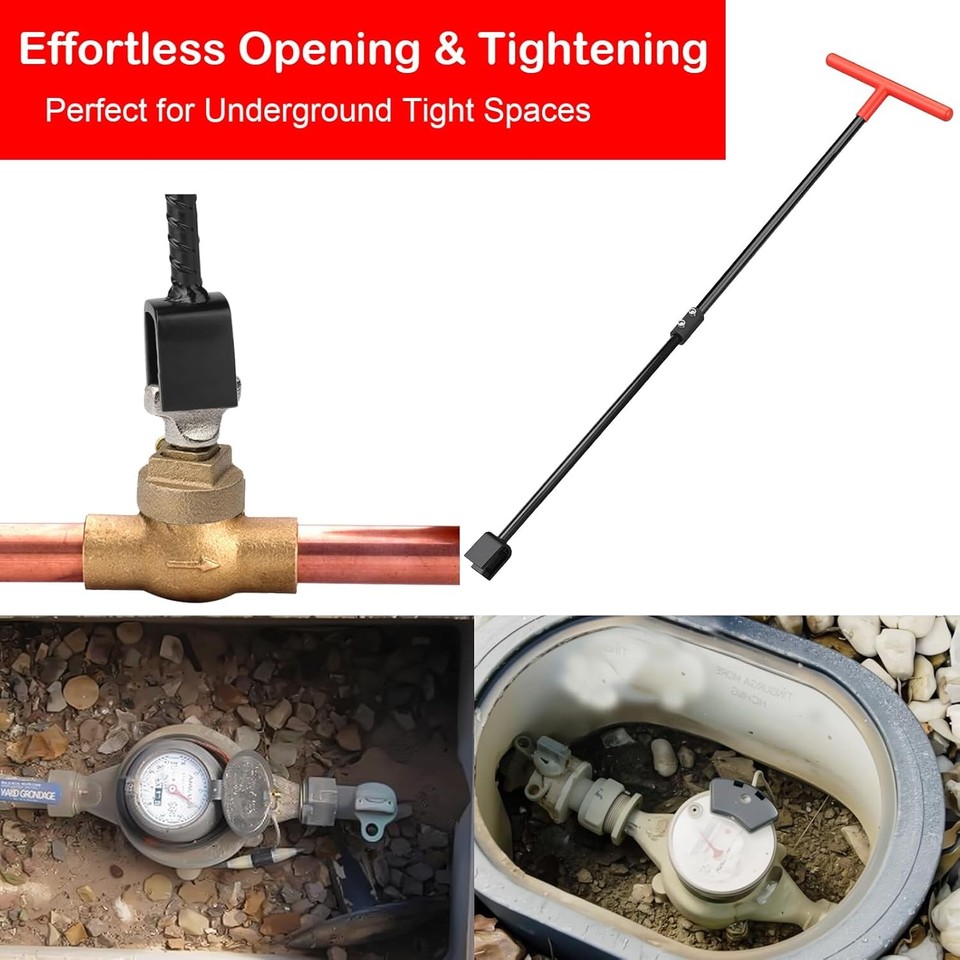 Water Meter Key 32 Inch with 4-Way Utility Key, Steel T-Handle, Water ...