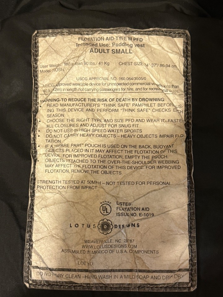 Vtg Patagonia LOTUS DESIGNS Adult PFD life jacket Kayak Paddle Vest ...