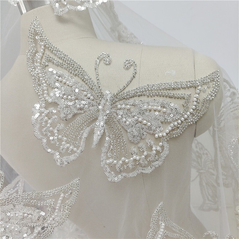 Glitter Sequin Butterfly Applique DIY Beads Patch Sew on Veil Wedding ...