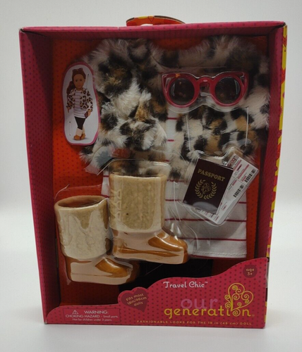 Our Generation Doll Outfit Travel Chic Jacket Top Tights Boots Glasses ...
