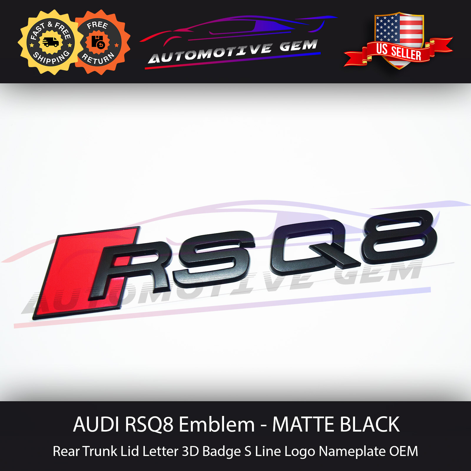 Audi RSQ8 Emblem MATTE BLACK Rear Trunk Lid Letter Badge S Line Logo ...