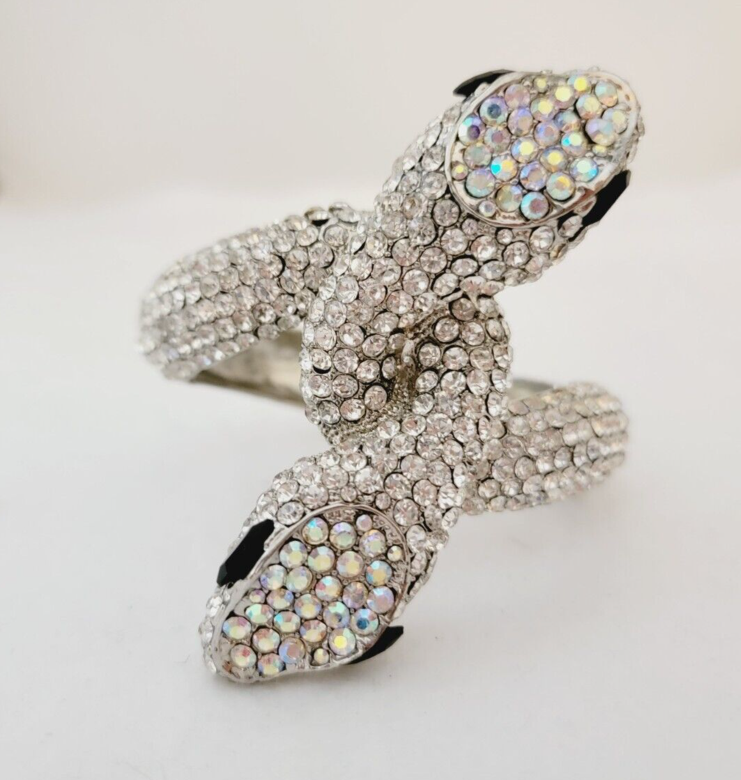 Statement Bling Bypass Snakes AB Rhinestones Clamper Silver Tone Bracelet 6.5" | eBay
