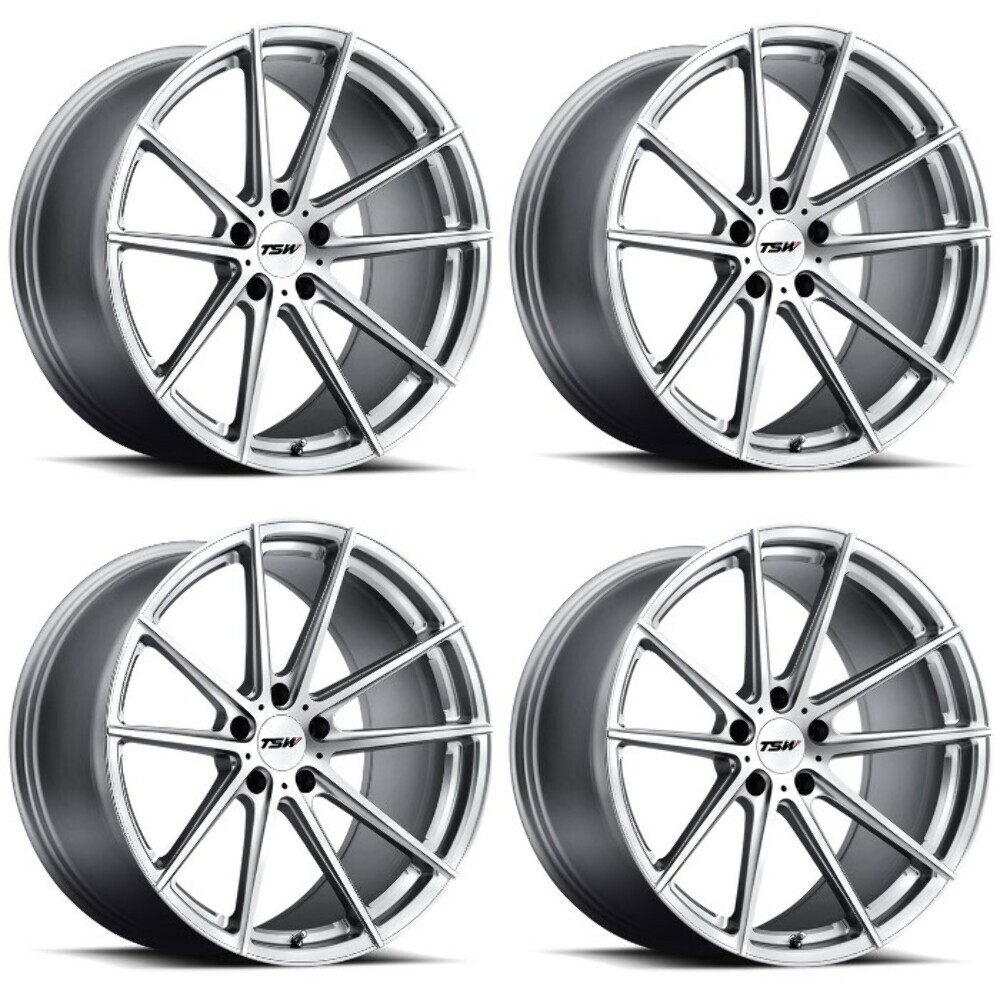 Set 4 TSW Bathurst 19x8.5 5x112 Silver W/ Mirror Cut Face Wheels 19 ...