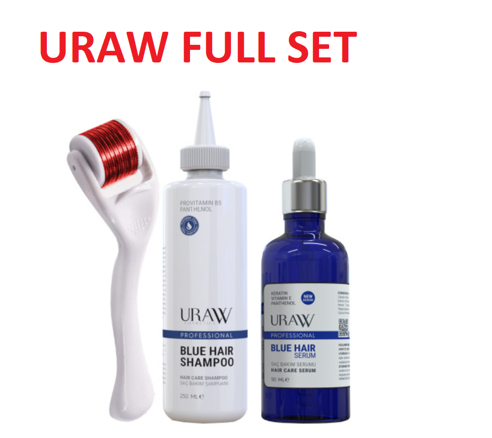Uraw Blue Hair Serum + Uraw Blue Shampoo + Hair Dermaroller (Uraw Full ...