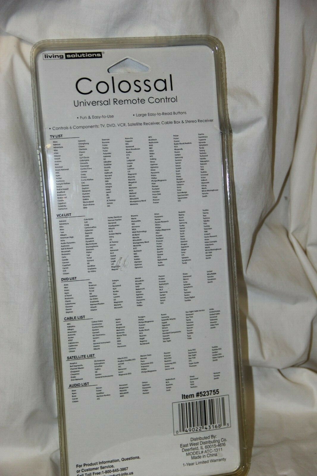 COLOSSAL UNIVERSAL REMOTE CONTROL~ Controls 6 Devices~ 11 Inches long ...