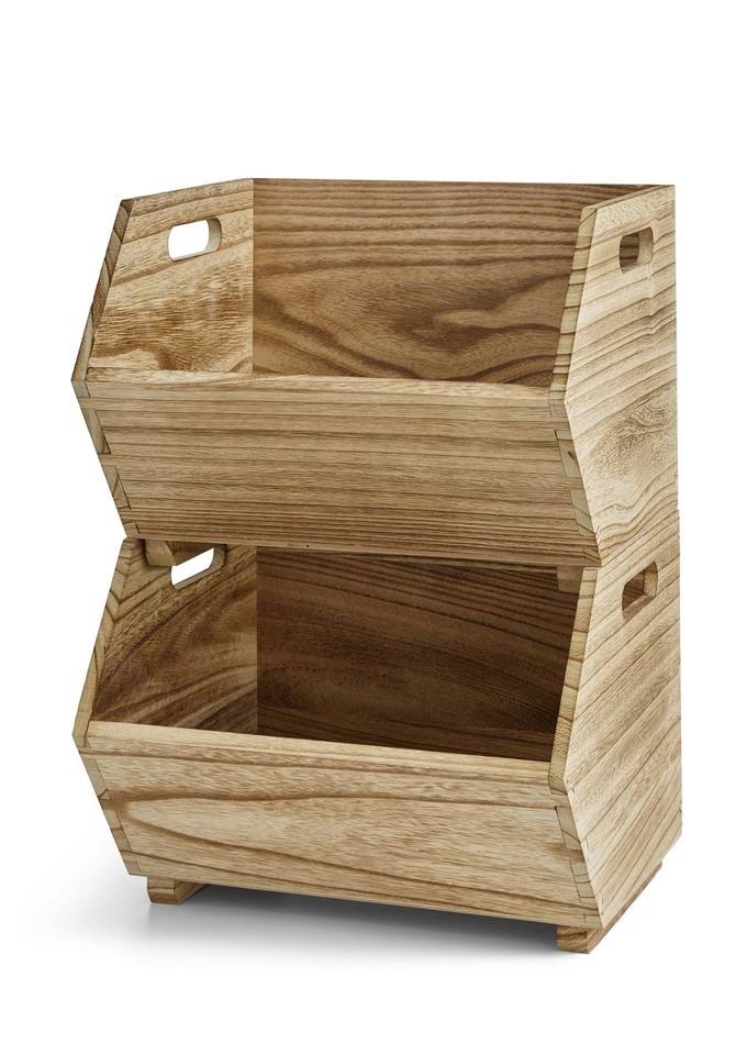 (2 pack) Adult Natural Wood Stacking Storage Bin Set 2-Piece | eBay