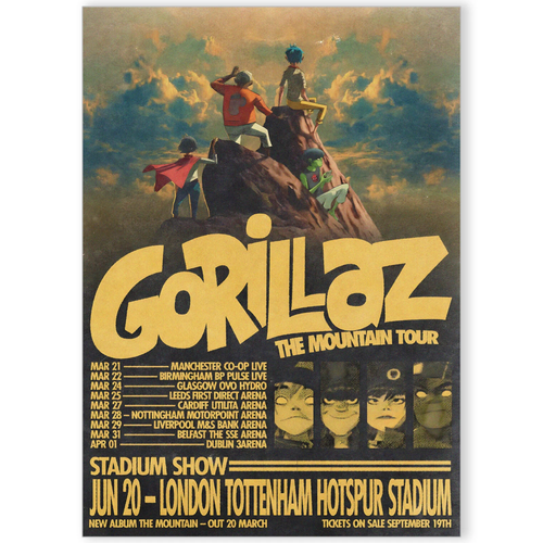 Gorillaz The Mountain Tour Uk And Ireland Arenas 2026 Poster | eBay