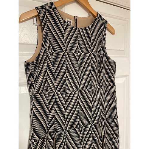 Anne Klein Black Tan Geometric Print Knee Length Sheath Sleeveless ...