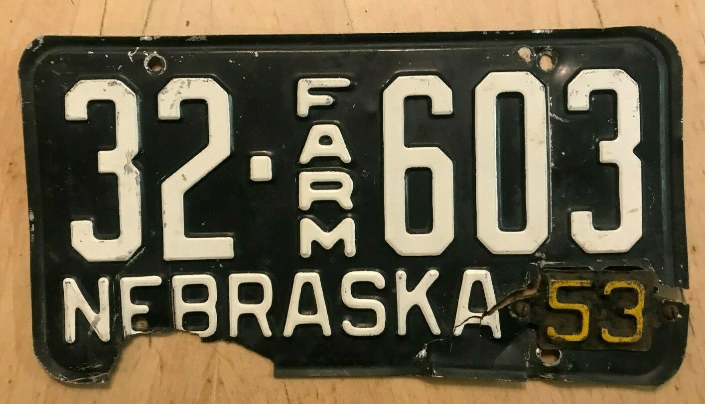 1953 NEBRASKA FARM TRUCK LICENSE PLATE " 32 603 " NE 53 ALL ORIGINAL ...
