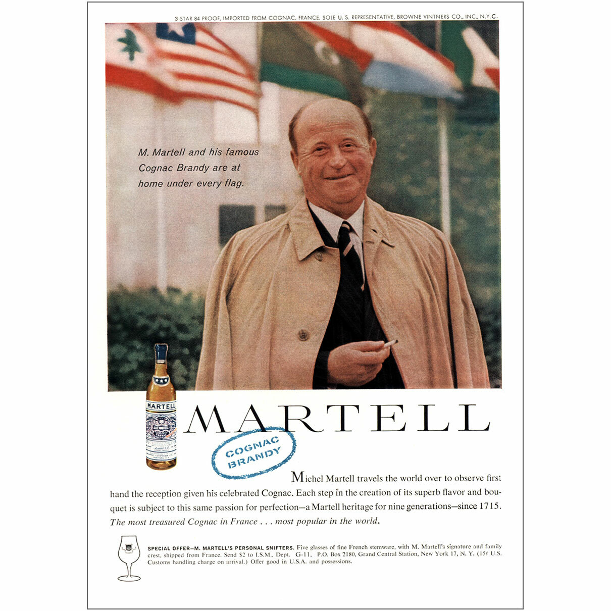 1959 Martell: Michel Martell Travels the World Vintage Print Ad | eBay