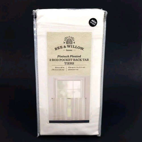 Bee & Willow Pintuck Pleated 2 Rod Pocket Back Tab Tiers Window White ...