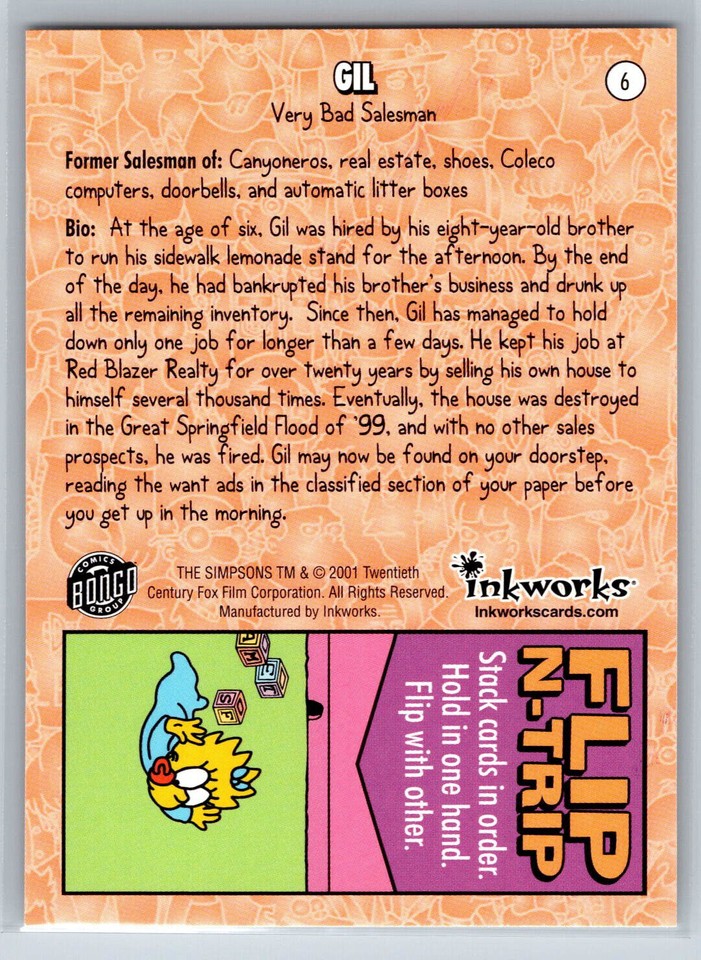 2001 Inkworks The Simpsons Mania Gil #6 | eBay