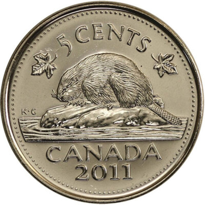 2011 Canada Five 5 cent Nickel Beaver Coin Queen Elizabeth 4th Portrait ...
