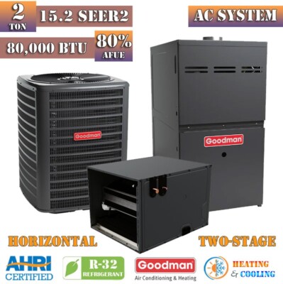 R32 Goodman 2 Ton AC & Gas Furnace Split System 15.2 SEER2 80% 80K ...