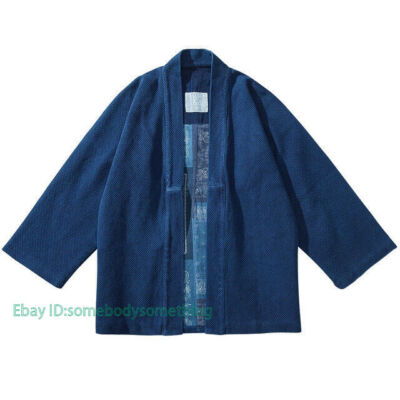 Vintage Japanese Kimono Jacket Men's Handmade Indigo Coat Casual Kimono ...
