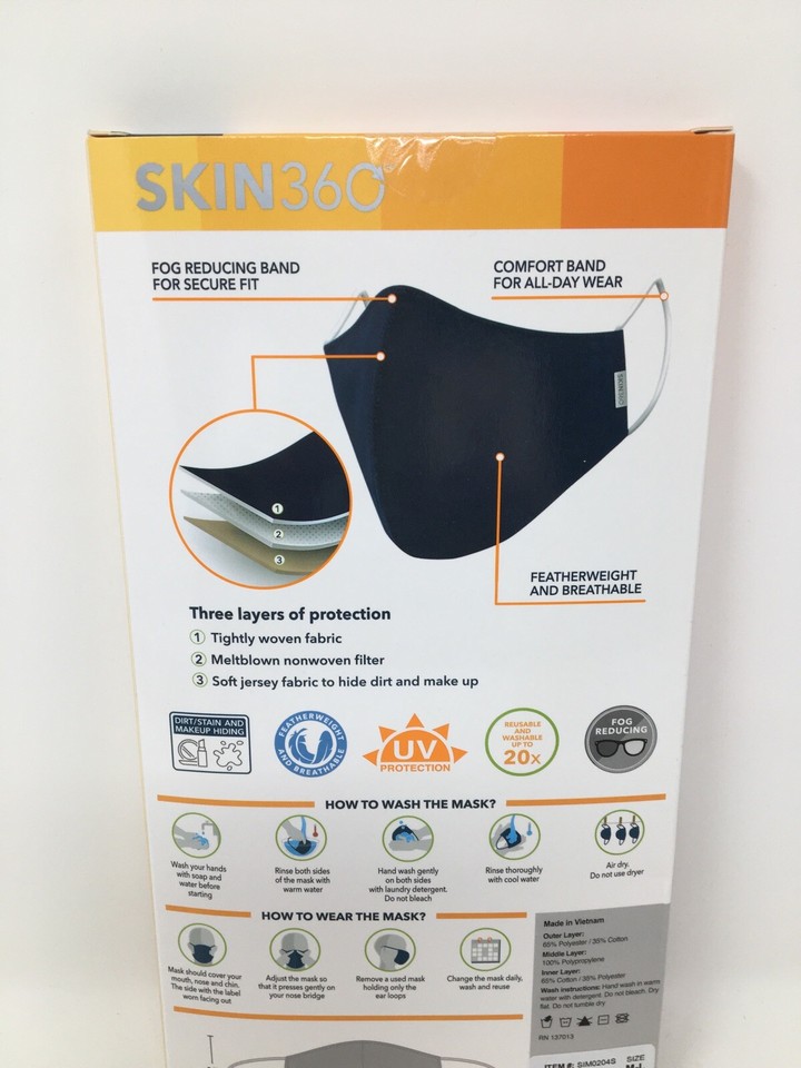 Cloth Face Masks Skin360 Premium Reusable Cloth Adult New in Box 6 Pack ...