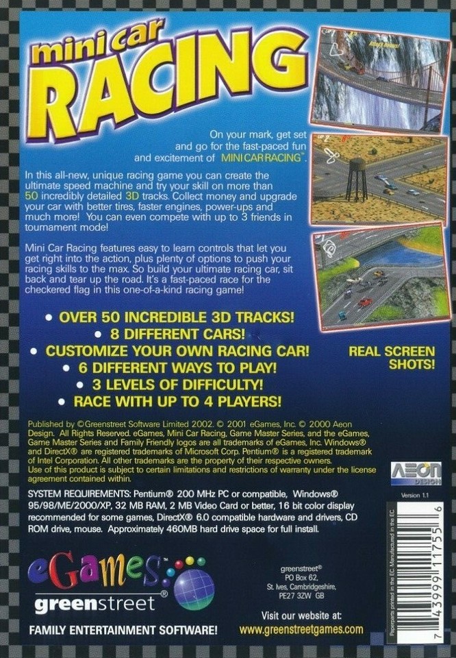 eGames Mini Car Racing - 3D - 50 Tracks Multi-Player - PC CD-ROM (New ...