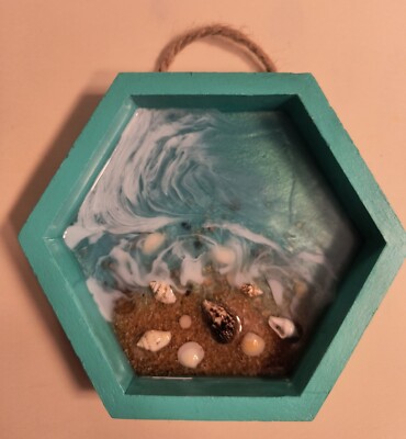 Teal Resin Seashell Shadow Box Hexagon - Hand Crafted | eBay