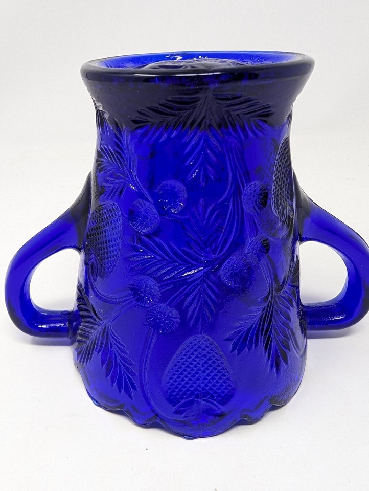 Mosser Cobalt Blue Double Handle 5" Glass Vase W/ Inverted Strawberry ...