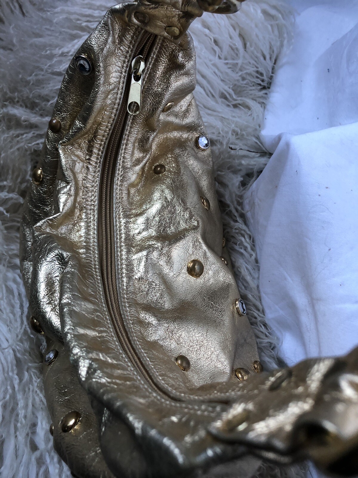 Kiki Pearl Hobo Bag - Gold Metallic with Rhinestones & Metal Studds ...
