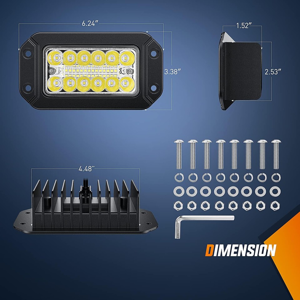 6'' White LED 6000K 39W Flood Spot Bumper Grille Light Kit For Offroad ...