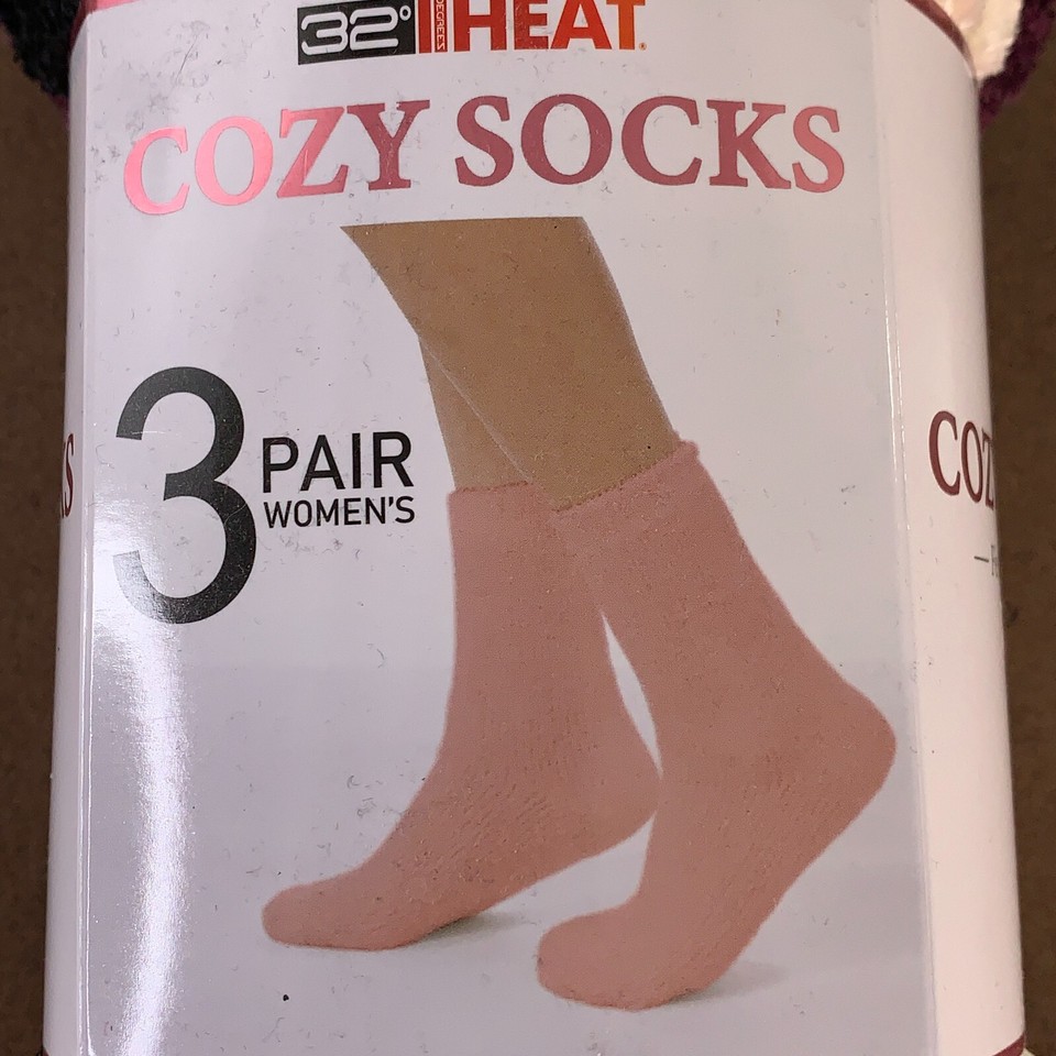 32 Degrees Heat Women's Small/Medium Black Ivory Plum Cozy Crew Sock 3 ...