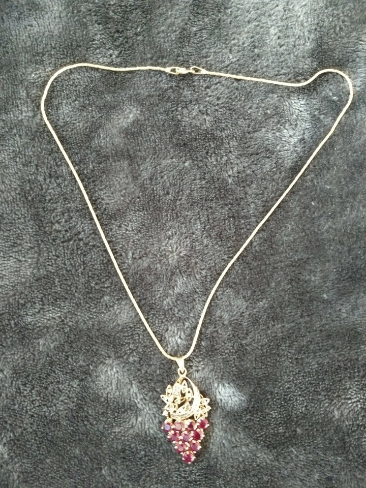 Yellow Gold Natural Ruby and Diamond Cluster Necklace, 15” | eBay