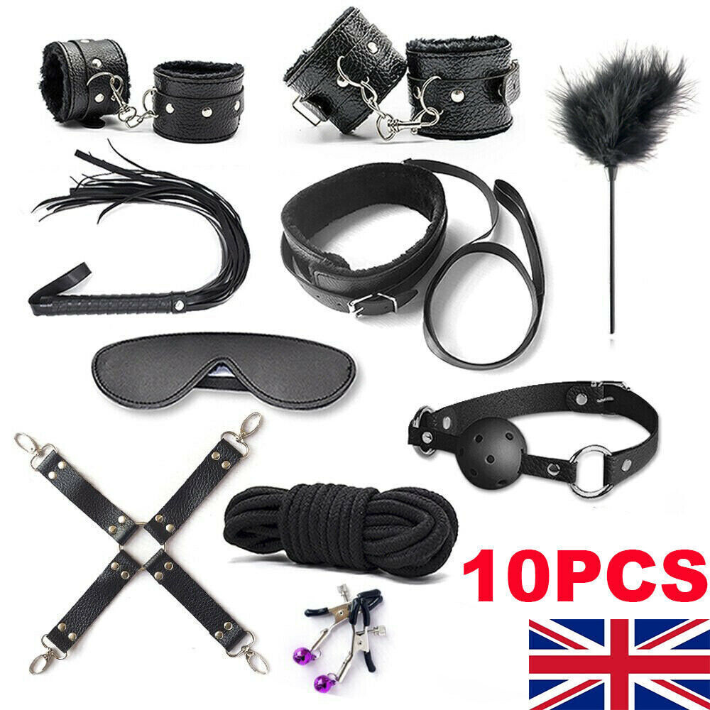 10pcs Adult Sexy Bdsm Bondage Set Kit Hand Cuffs Foot Cuff Whip Rope
