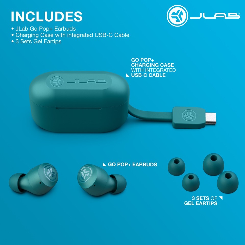 JLab Go POP+ True Wireless Bluetooth Earbuds, iOS, Android, Headphones ...